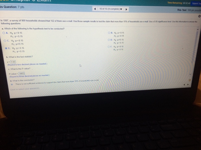 Solved Time Remaining 00 52 40 S Time Remaining: 00 52 40 | Chegg.com