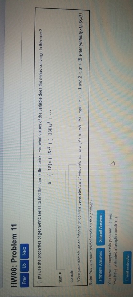 Solved HW08: Problem 11 Prev Up Next (1 pt) Use the | Chegg.com