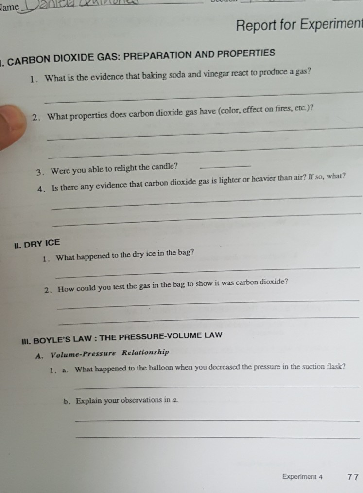 Solved report for experiment 4 Intro to chem. | Chegg.com