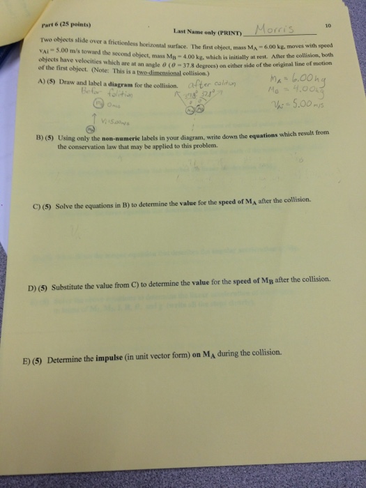 Solved Two objects slide over a frictionless horizontal | Chegg.com