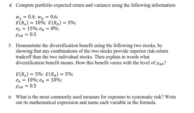 Solved Compute portfolio expected return and variance using | Chegg.com
