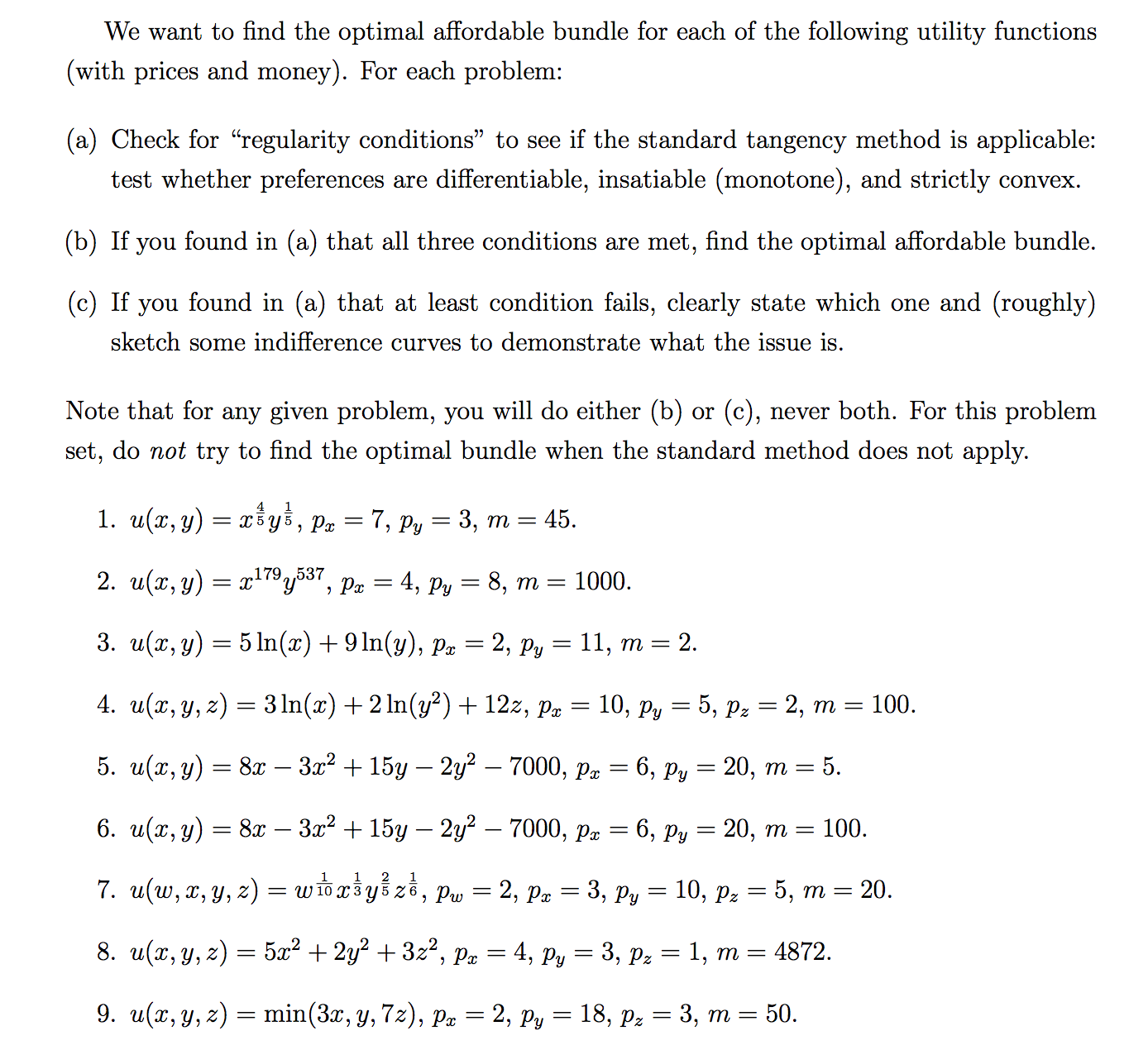 Solved We want to find the optimal affordable bundle for | Chegg.com