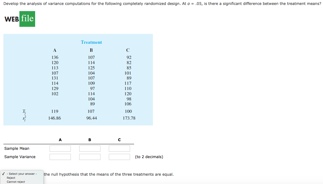 Solved Develop The Analysis Of Variance Computations For The