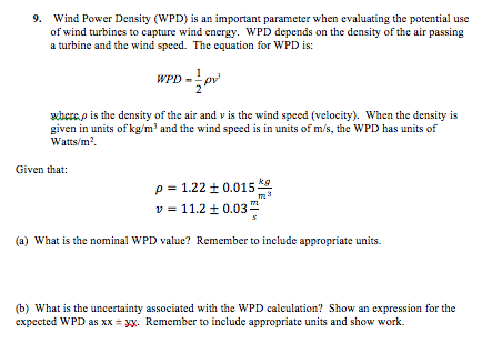Wind Power Density (WPD) is an important parameter | Chegg.com