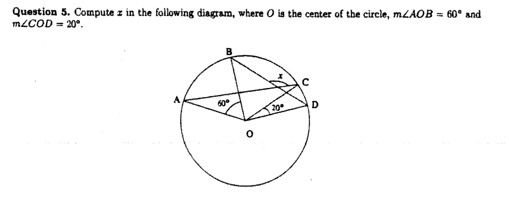 Solved Compute x in the following diagram, where O is the | Chegg.com
