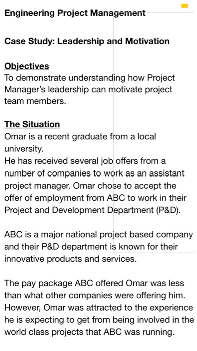 Engineering Project Management Case Study: Leadership | Chegg.com