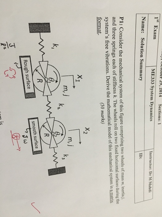 Solved Consider the mechanical system of this figure | Chegg.com