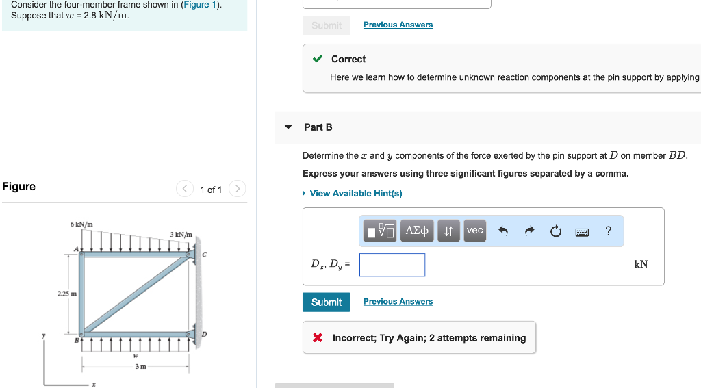 Solved Consider the four-member frame shown in (Figure 1). | Chegg.com