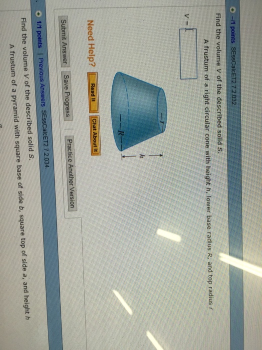 Solved Find the volume V of the described solid S. A | Chegg.com