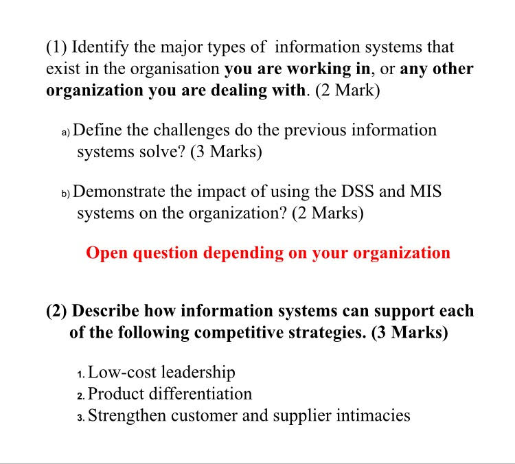 Solved (1) Identify the major types of information systems | Chegg.com