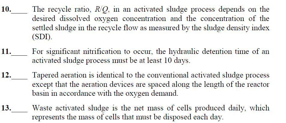Solved 10. The recycle ratio, RQ, in an activated sludge | Chegg.com