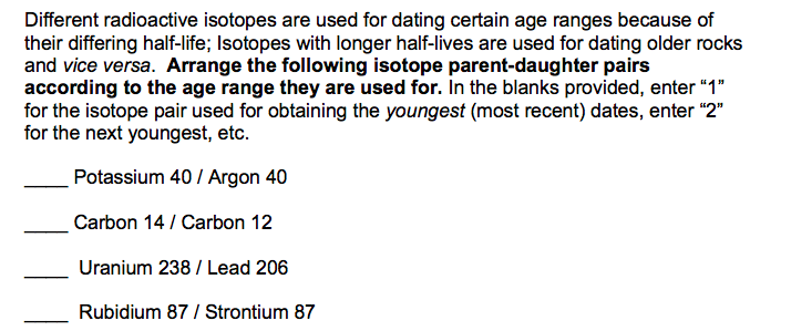 Solved Different radioactive isotopes are used for dating | Chegg.com