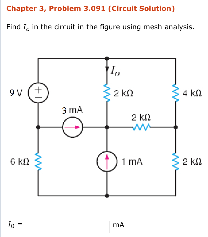 Solved Find I_0 in the circuit in the figure using mesh | Chegg.com
