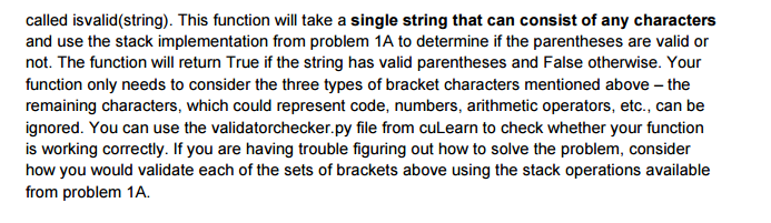 Solved Problem 1B (Parentheses Validation) A string is | Chegg.com
