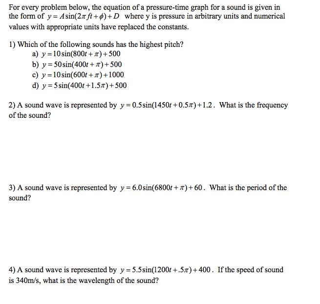 Solved For every problem below, the equation of a | Chegg.com
