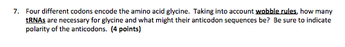 Solved 7. Four different codons encode the amino acid | Chegg.com
