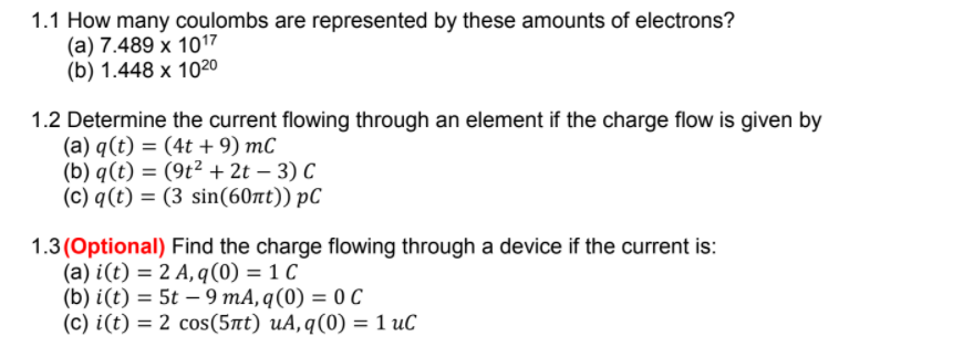 Solved 1.1 How many coulombs are represented by these | Chegg.com