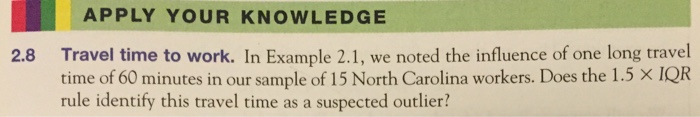 Solved (2.8) travel time to work. In example 2.1You have to | Chegg.com