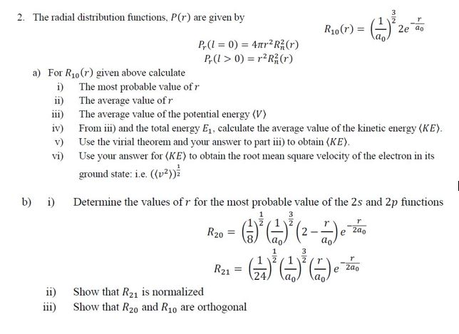 Solved 2. The radial distribution functions, P(r) are given | Chegg.com