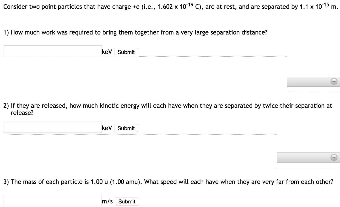 Solved Consider two point particles that have charge +e | Chegg.com