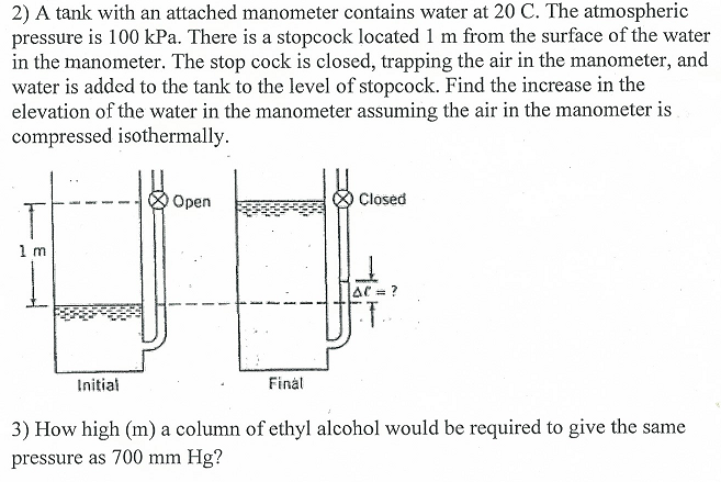 Solved A tank with an attached manometer contains water at | Chegg.com