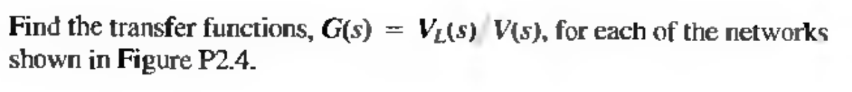 Solved Find the transfer functions, G(s) = VL(S) V(s), for | Chegg.com