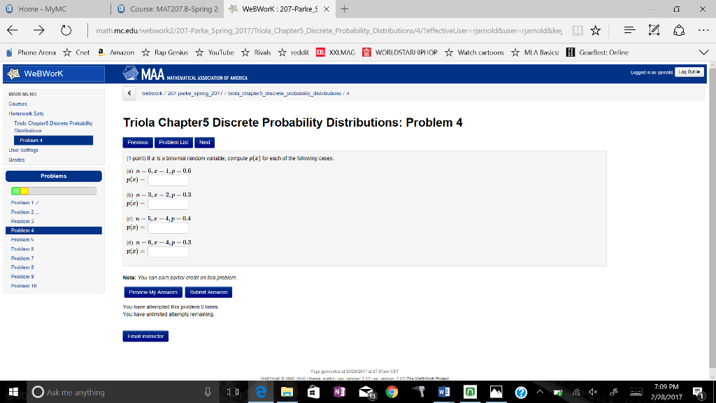 Solved O Course: MAT207 B-spring 2 WeBWorK 207-Park s x Home | Chegg.com