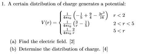 Solved A certain distribution of charge generates a | Chegg.com
