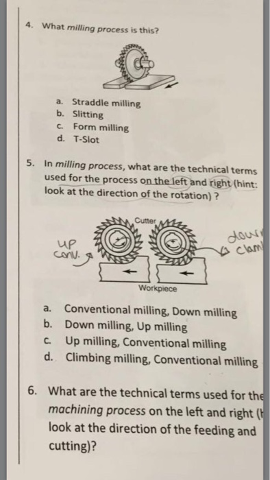 Solved 4. What milling process is this? a. Straddle milling | Chegg.com