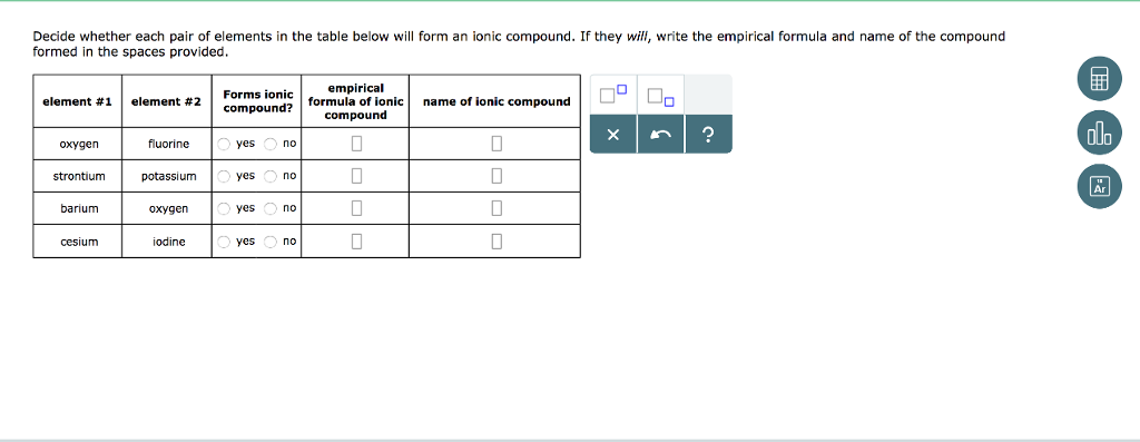 Solved Decide whether each pair of elements in the table | Chegg.com