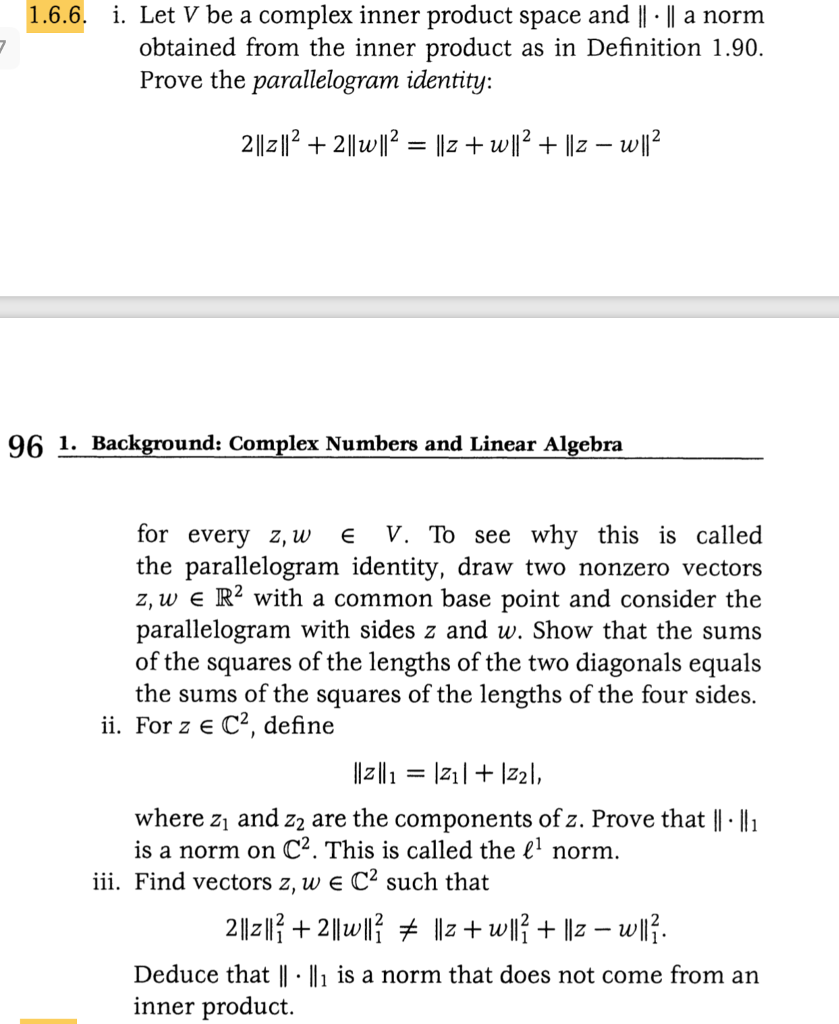 Solved 1.66. i. Let V be a complex inner product space and | Chegg.com