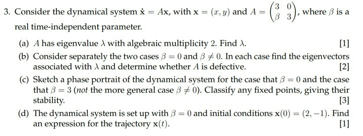 Solved 3. Consider the dynamical system x = Ax, with x = (x, | Chegg.com