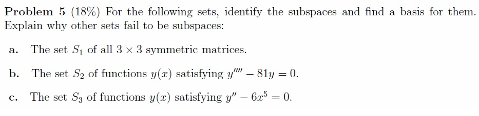 Solved For the following sets, identify the subspaces and | Chegg.com