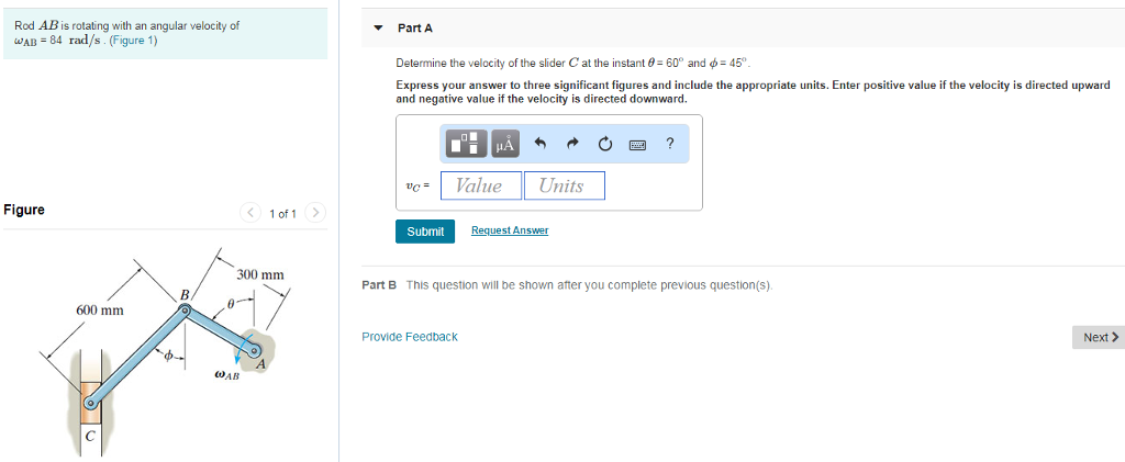Solved Rod AB is rotating with an angular velocity of AB 84 | Chegg.com