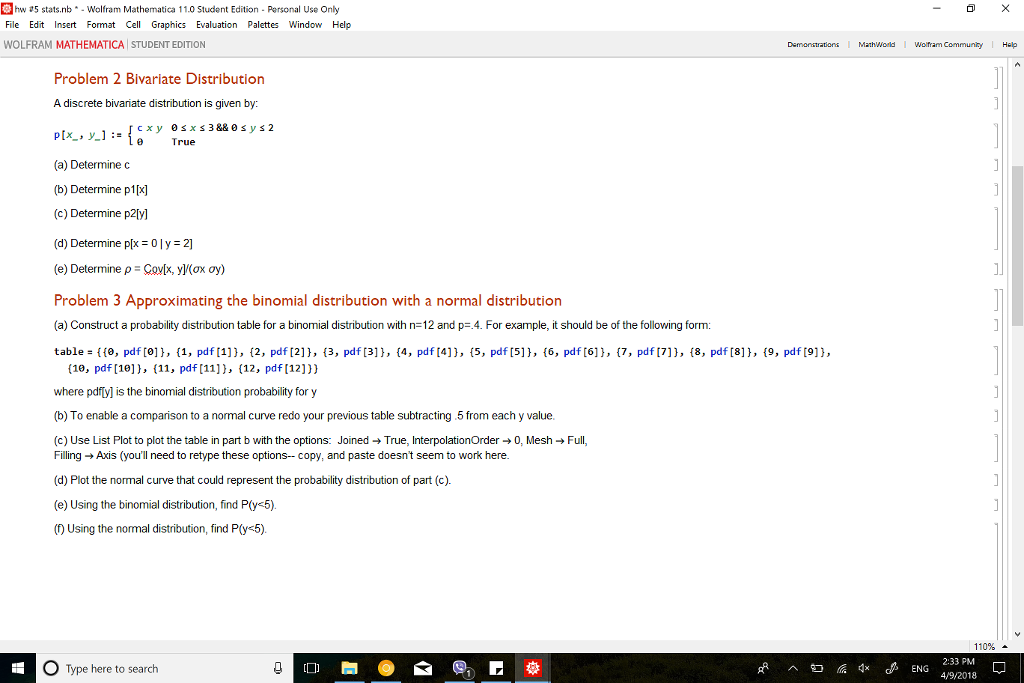 Solved Ohw #5 stats.nb ^-Wolfram? Mathematica 11.0 Student | Chegg.com