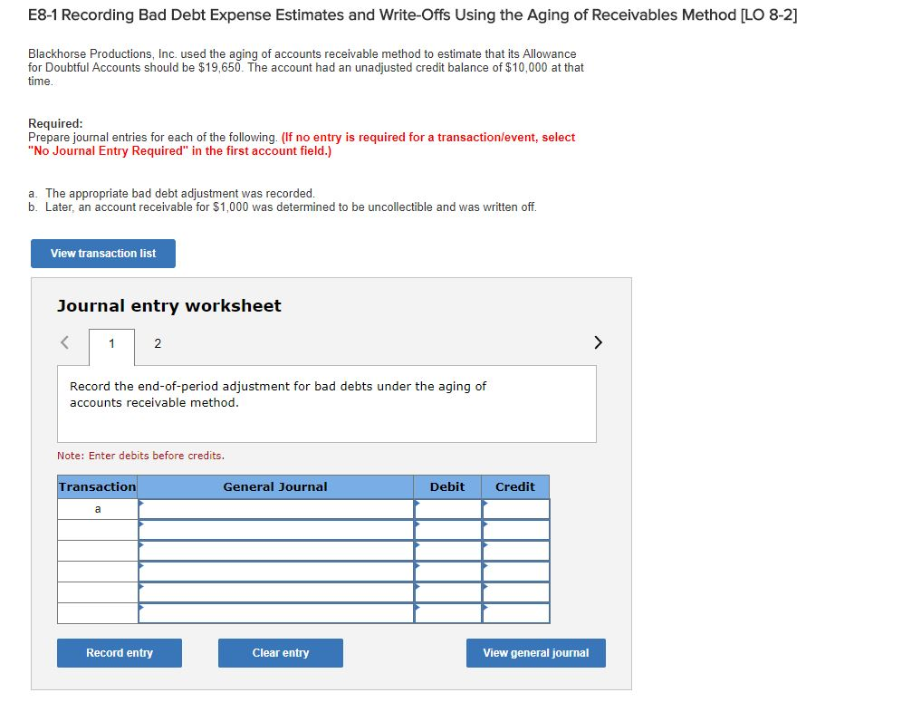 Solved E8-1 Recording Bad Debt Expense Estimates and | Chegg.com