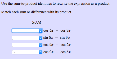 Solved Use the sum-to-product identities to rewrite the | Chegg.com