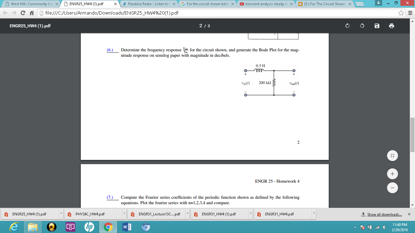 Solved (6.) Determine the frequency response Vout Vin for | Chegg.com