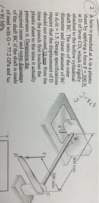 Solved A hole is punched at A in a plastic sheet by applying | Chegg.com