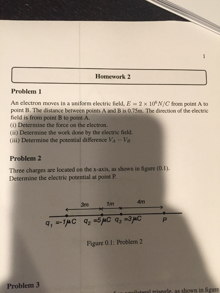 Solved Homework 2 Problem 1 An electron moves in a uniform | Chegg.com