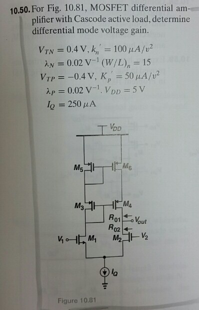 Solved MOSFET differential amplifier with Cascode active | Chegg.com