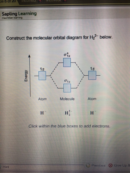 Solved Construct The Molecular Orbital Diagram For H 2 2