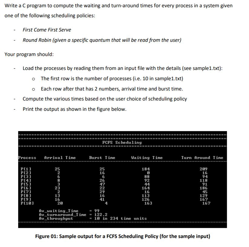 Solved Write a C program to compute the waiting and | Chegg.com