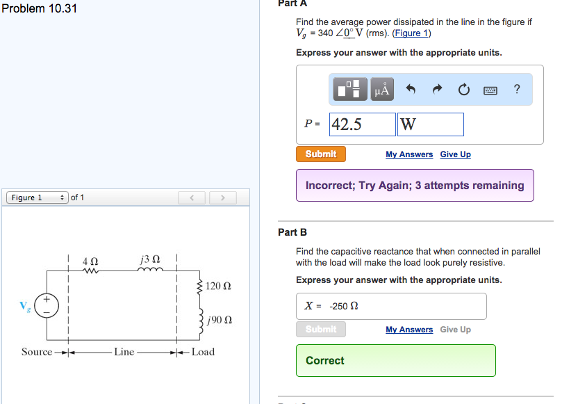 Solved D)Find the average power dissipated in the line when | Chegg.com