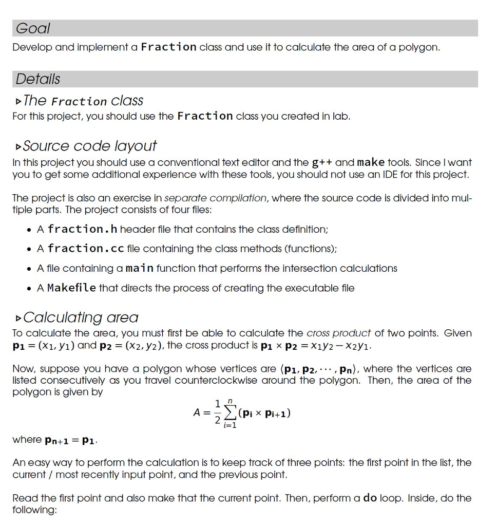 Solved Project 1 - Fractions and Area using C++ Please | Chegg.com