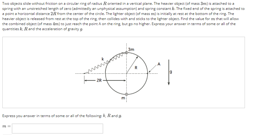 Solved Two objects slide without friction on a circular ring | Chegg.com