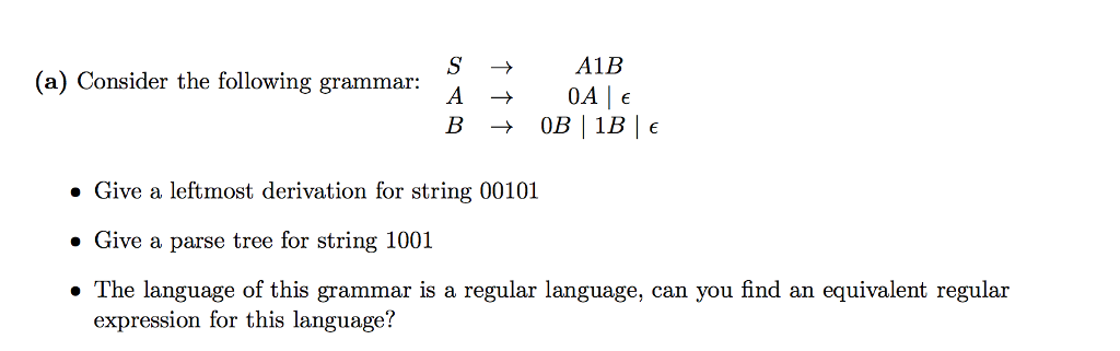 Solved A1B 0A1E → (a) Consider the following grammar: A → . | Chegg.com