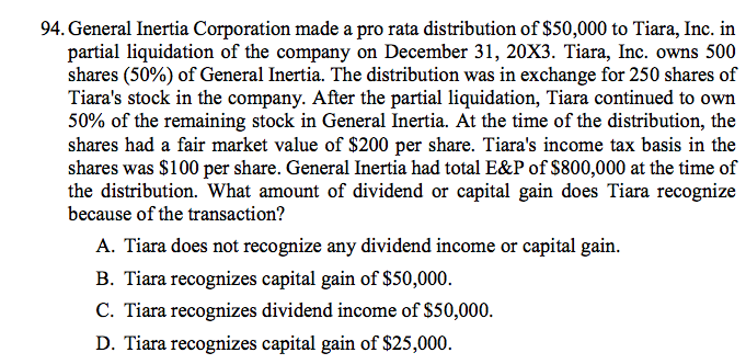 Solved General Inertia Corporation made a pro rata | Chegg.com