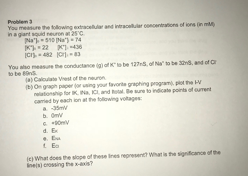 Solved Problem 3 You measure the following extracellular and | Chegg.com