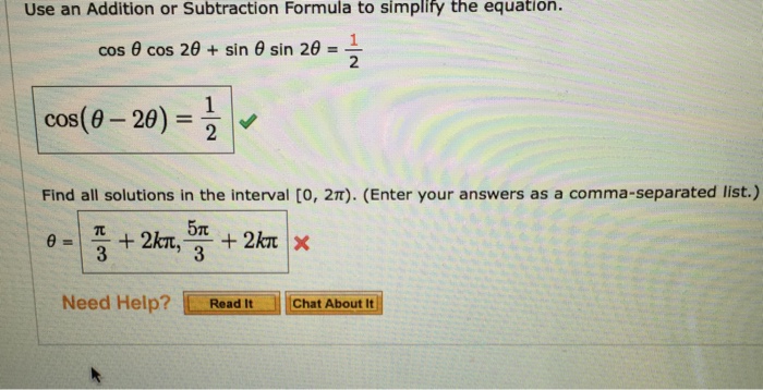 Solved Use an Addition or Subtraction Formula to simplify | Chegg.com